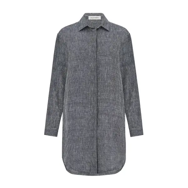 THE SUMMER EDIT Charley Luxe Linen Shirt Dress Indigo - Blue