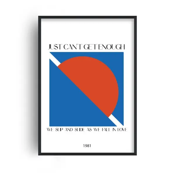 FANCLUB Blue / Red Just Can't Get Enough 1980s Music Song Lyric Abstract Art Print - Blue/red