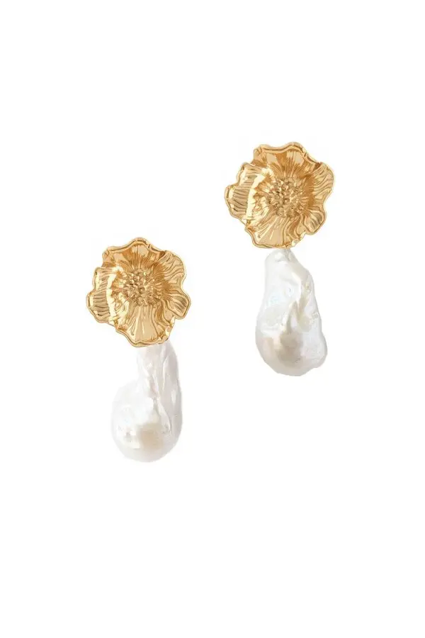 ASTOR & ORION Poppy Baroque Pearl Drops - Gold