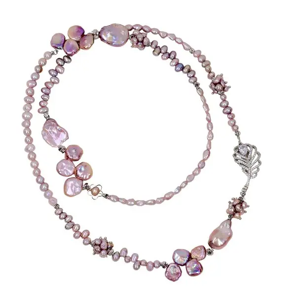 NINEMOO Opulent Rose Petal Pearl Cascade Necklace - Purple