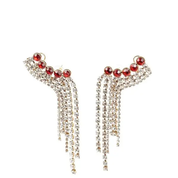 ADDICTED2 Gold / Red / Neutrals Ilizia Earrings With Red Crystals & Rhinestone Cascades - Gold/red