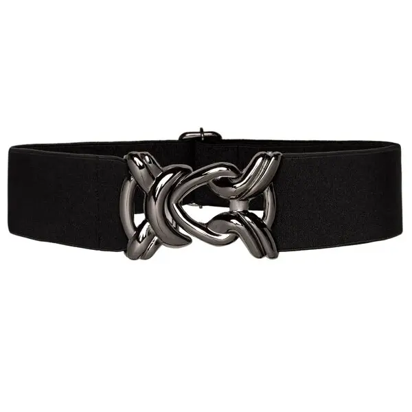BELTBE Stretch Belt With Onyx Metal Knot Buckle - Black