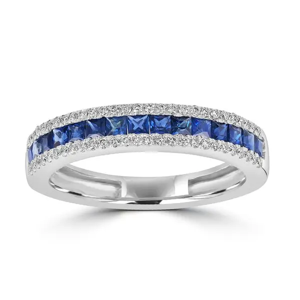 ARTISAN White / Blue Blue Sapphire & Diamond Eternity Band In 18k White Gold - White/blue