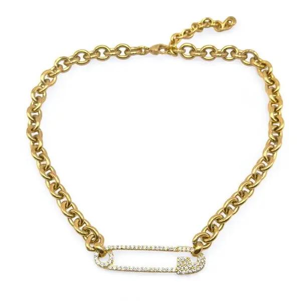 JAGGED HALO JEWELRY Safety Pin Necklace Yellow - Gold