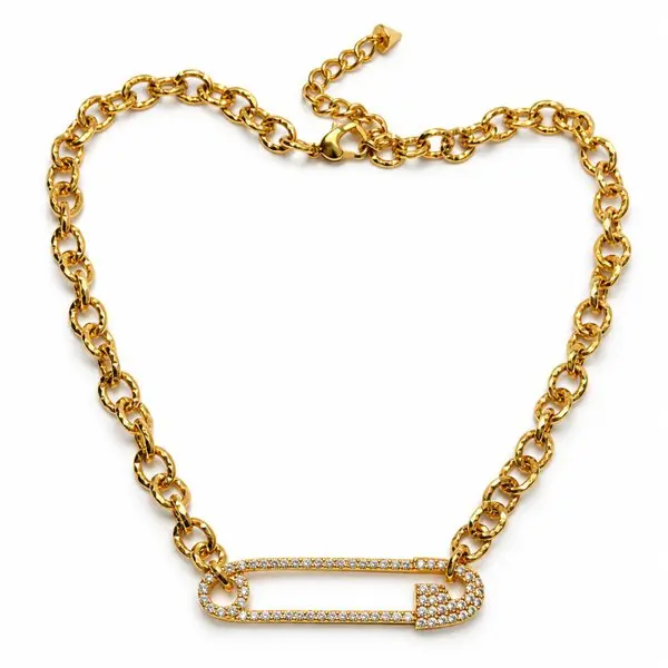 JAGGED HALO JEWELRY Safety Pin Necklace - Gold