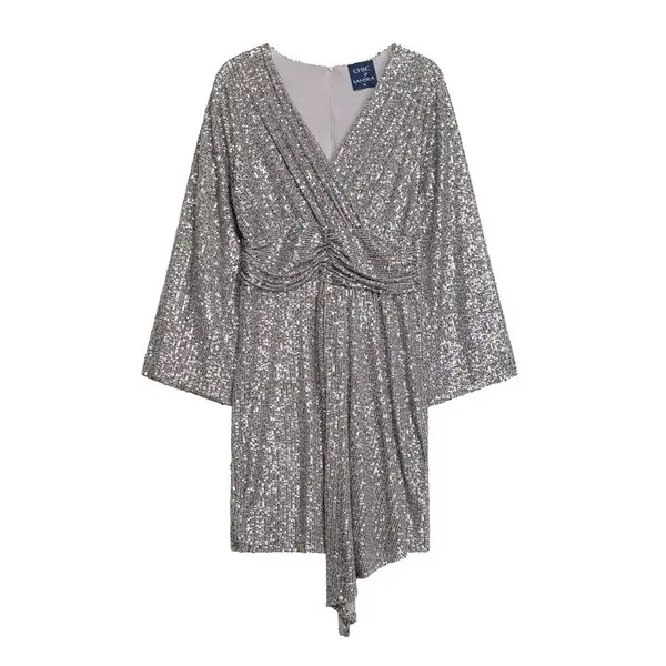 TANTRA SPAIN SL Sequin Dress With Draped Waist And V-neckline - Silver