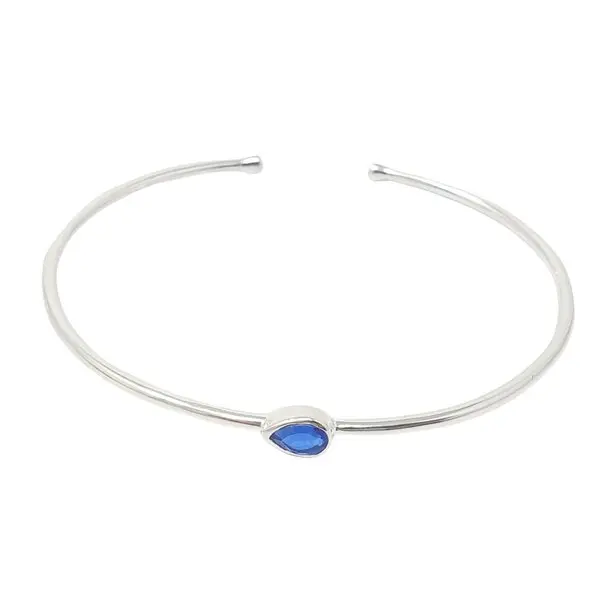 HARFI Silver / Blue Minimalist Sterling Silver Sapphire September Birthstone Bangle Bracelet - Silver/blue