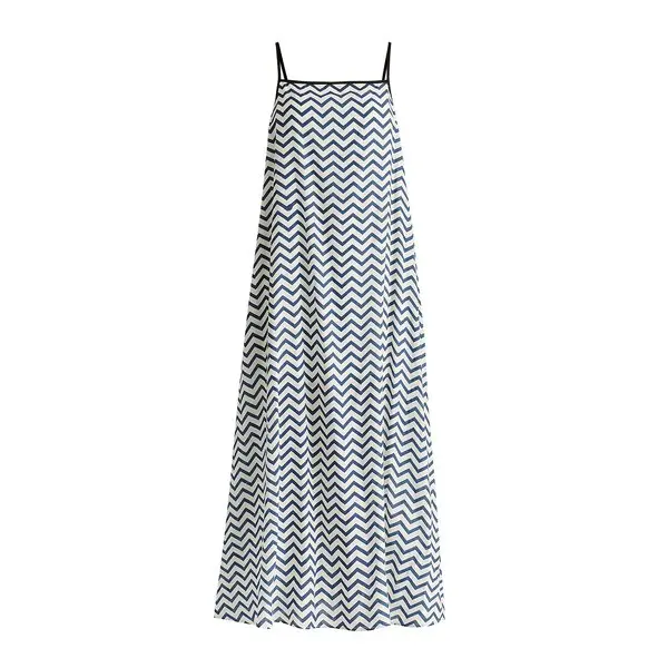PAISIE Spaghetti Strap Swing Dress In Zigzag Pattern In White And Blue - Blue/white