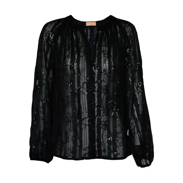 2KSTYLE Oversized Party Tasseled Blouse With Sequins - Black