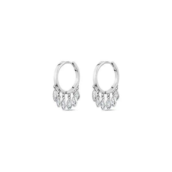 SALLY SKOUFIS White / Silver Natural Drop Huggie Earrings With Made Cz Diamond Stimulant In Sterling Silver - White/silver