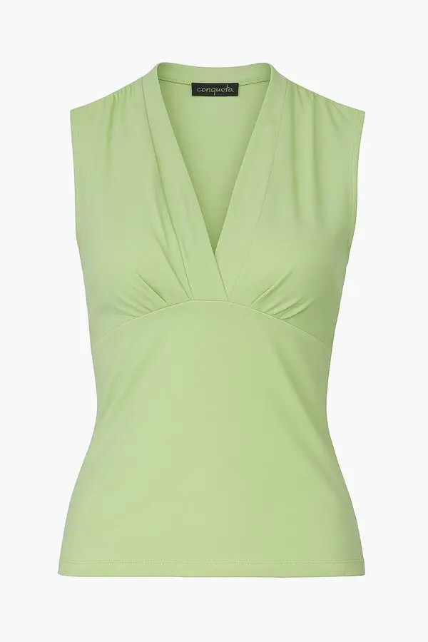 CONQUISTA Light Sleeveless V-neck Fitted Top – Soft Viscose-blend Fabric - Green