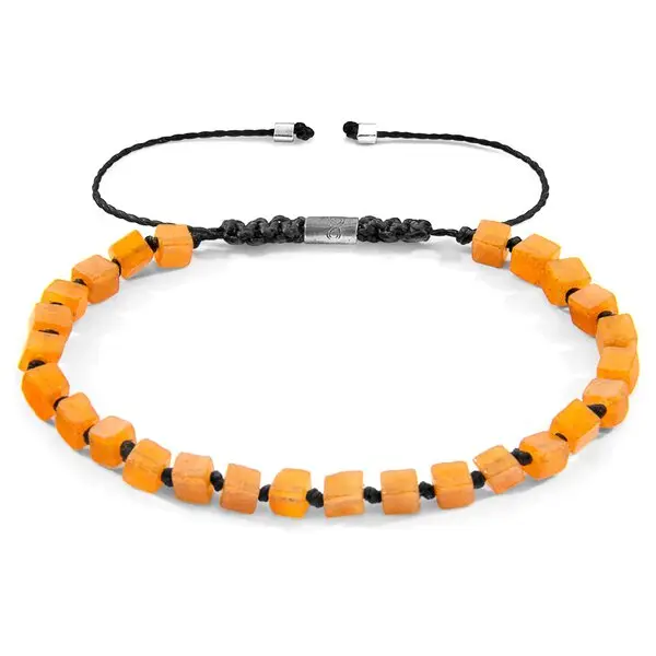 ANCHOR & CREW Aventurine Ralph Silver & Stone Skinny Macrame Bracelet - Orange