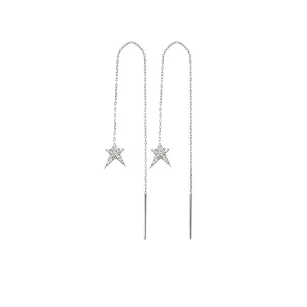 SPERO LONDON Star Starbust Sterling Chain Drop Earring Pair - Silver