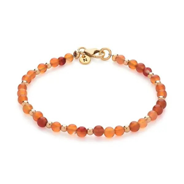 NELLOU JEWELLERY Jewel Bead July Birthstone Bracelet Gold Plated Sterling Silver Carnelian - Yellow