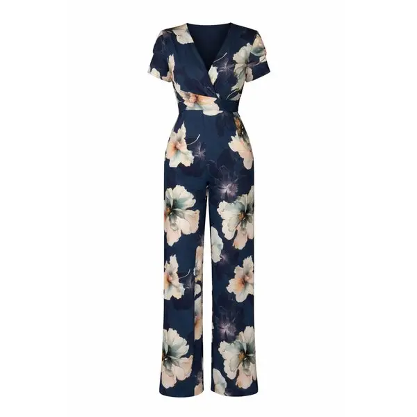 GIRL IN MIND Bridget Twist Font Split Arm Jumpsuit Floral - Blue