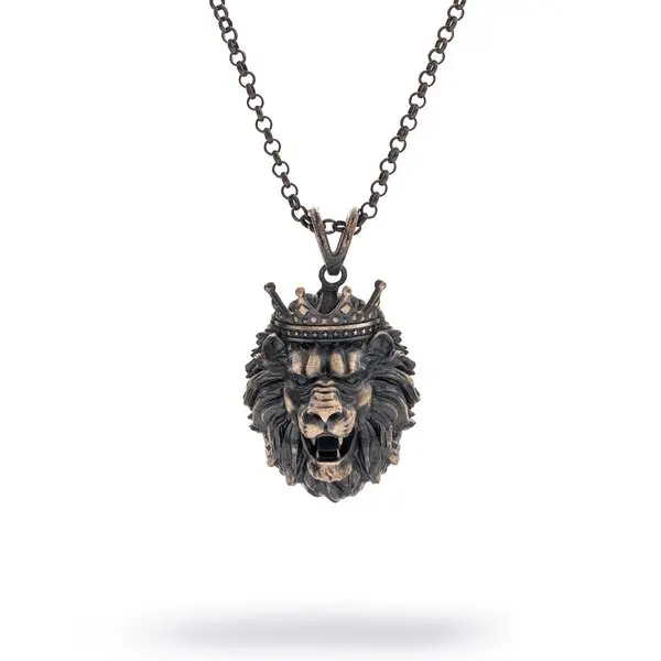 EBRU JEWELRY Crowned King Lion ’s Sterling Necklace - Silver