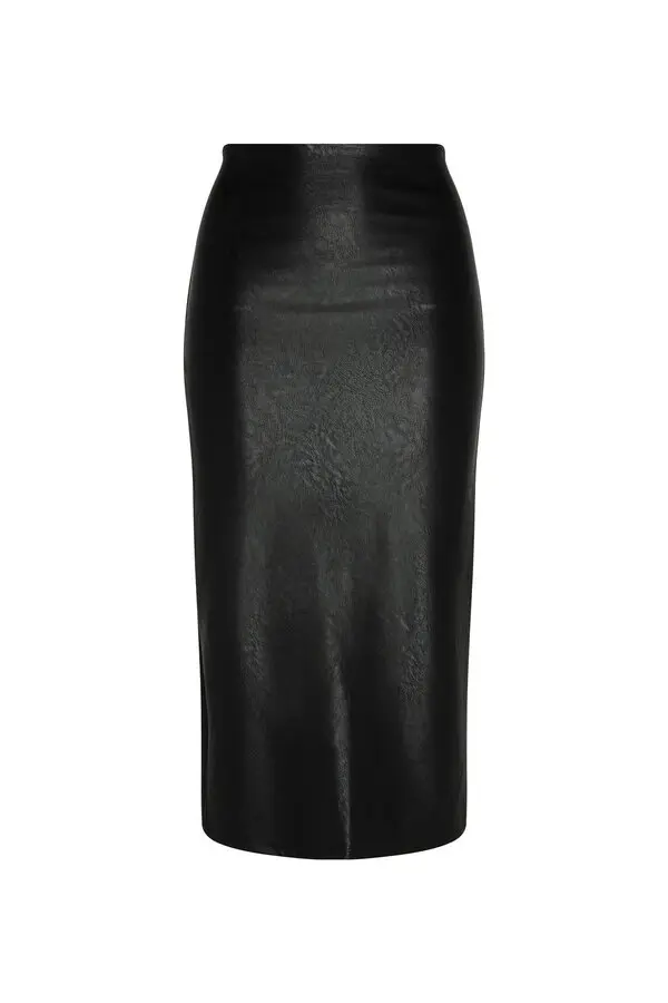 Commando Faux Leather Control Smoothing Midi Skirt, Sk06 - Black