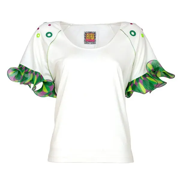 LALIPOP DESIGN Raglan Blouse With Pleated Sleeves & Eyelets - White