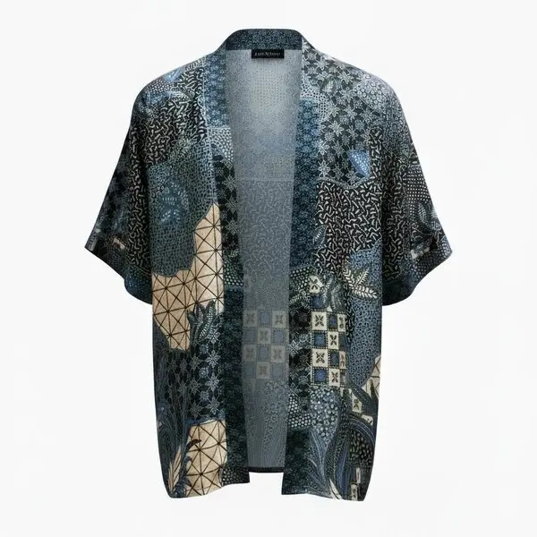 ORIGIN OF HEARTS Nira Resort Satin Kimono Shirt - Blue