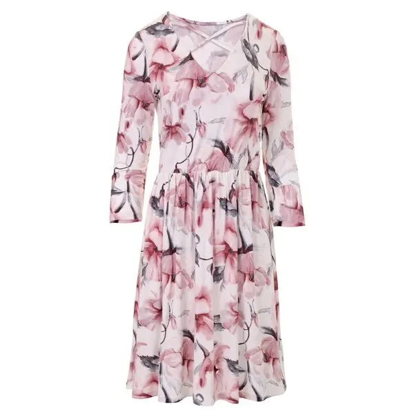 OH!ZUZA NIGHT&DAY White / Grey Casual Soft Viscose Loose Dress Plus Size - White/grey