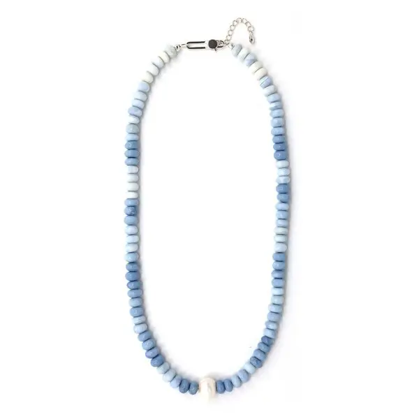 Shar Oke Blue / White / Silver Blue Opal & Freshwater Pearl Beaded Necklace - Blue/white/silver