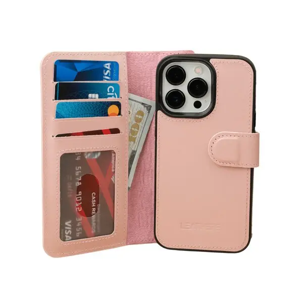 LEATHERE Iphone Onaltı Series Leather Wallet Case New York - Pink