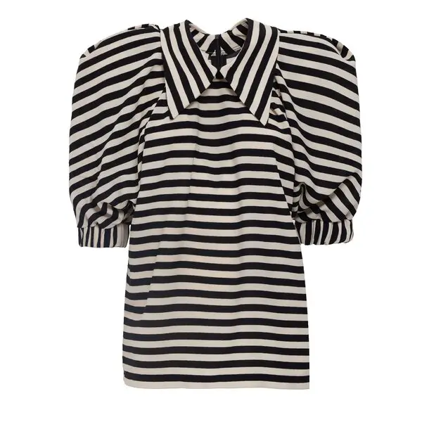 JULIA ALLERT Black / White Designer Striped Puff Sleeve Blouse Black & White - Black/white