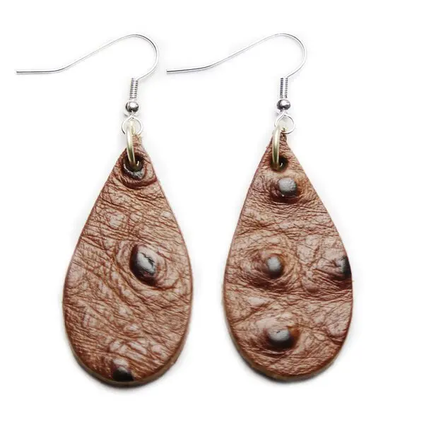 N'DAMUS LONDON Auricle Ostrich Print Leather Earrings - Brown