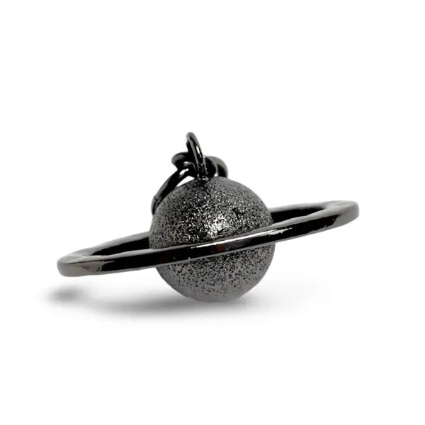 JAGGED HALO JEWELRY Saturn Pendant In Rhodium - Black
