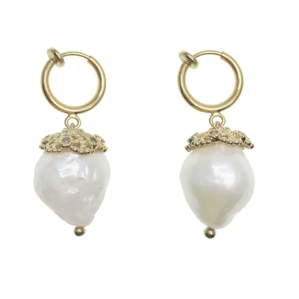 FARRA Freshwater Edison Pearls Clip On Loop Earrings - Gold