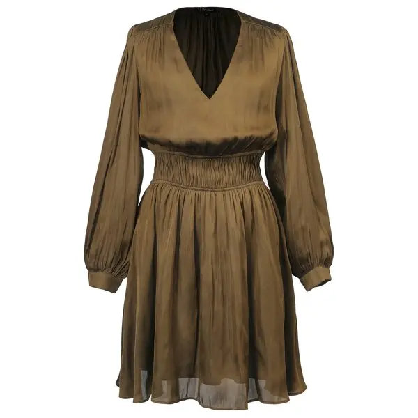SMART AND JOY V Neckline Skater Mini Dress - Brown