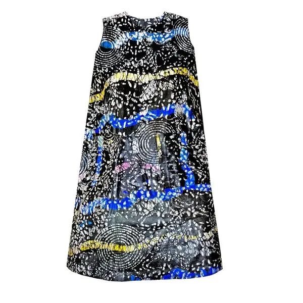 Chuks Collins White / Blue / Black Ajah Collection – Printed A-line Dress In Black - White/blue/black