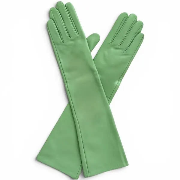 HIGH HEEL JUNGLE BY KATHRYN EISMAN Milana Opera-length Leather Gloves Celadon Mint - Green