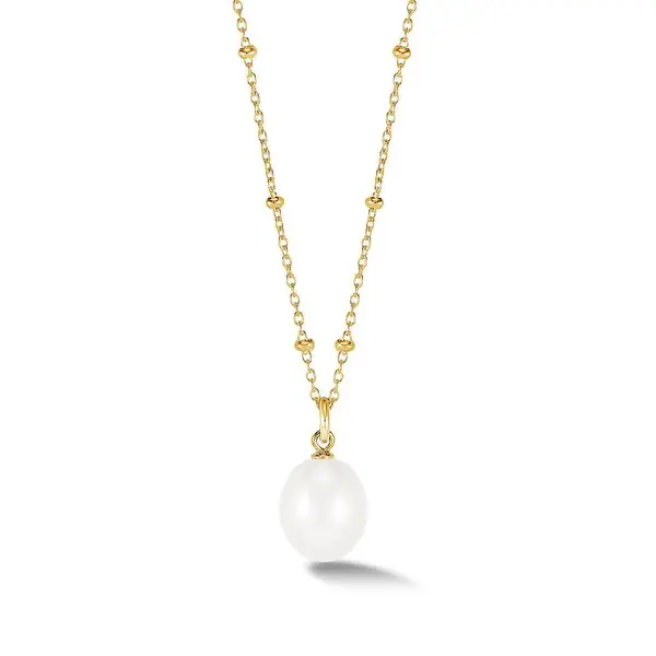 DOWER & HALL Adjustable Timeless Oval White Freshwater Pearl Pendant - Gold