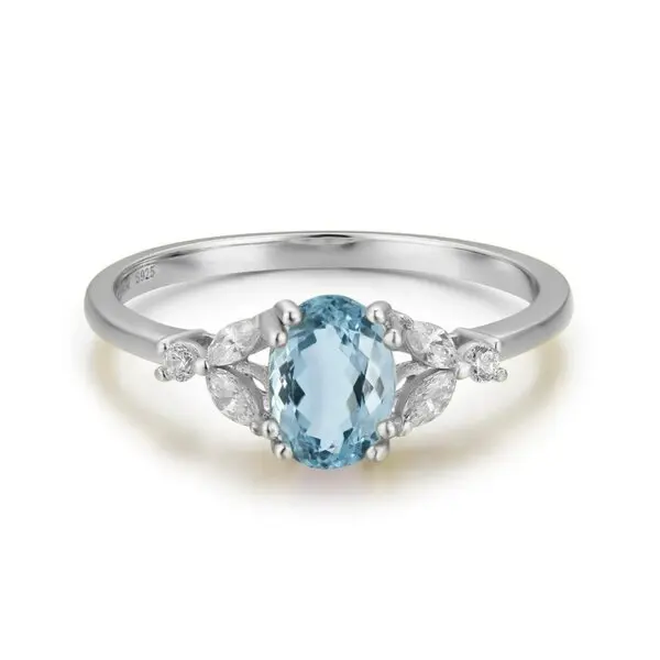 AZURA JEWELRY NEW YORK Stellar Aquamarine Ring Solid White Gold - Silver
