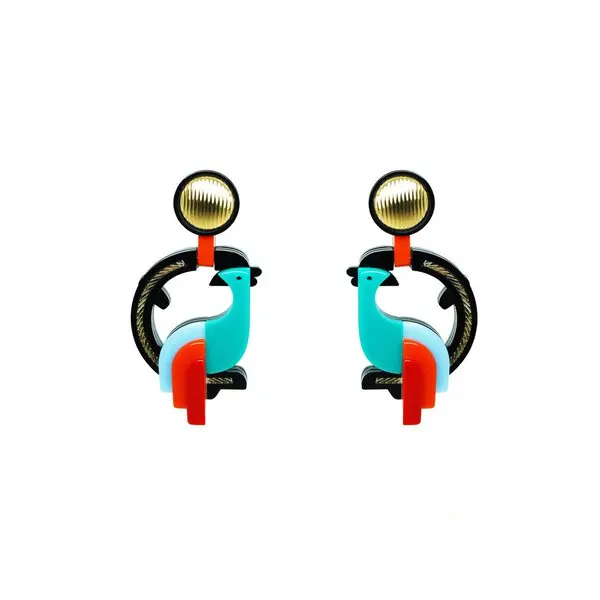 GISSA BICALHO Handmade Acrylic Earring Quetzal / Turquoise - Grey