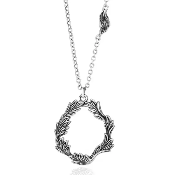 UNALOE Antigua Sterling Necklace With Leaf Circle Pendant – Nature Inspired Elegant Jewelry - Silver
