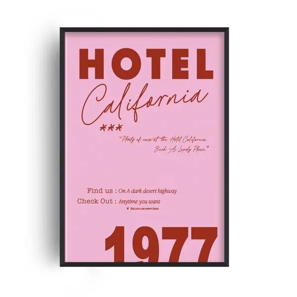 FANCLUB Red / Pink Hotel California Retro Music Giclée Art Print A2 - Red/pink