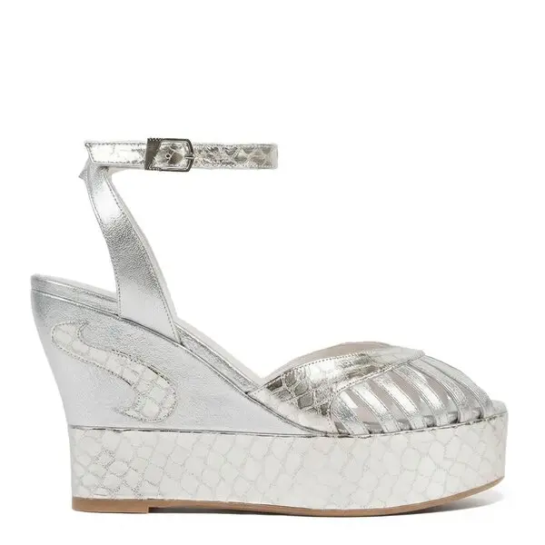 TERRY DE HAVILLAND Margaux Mid Wedge Sandals - Silver