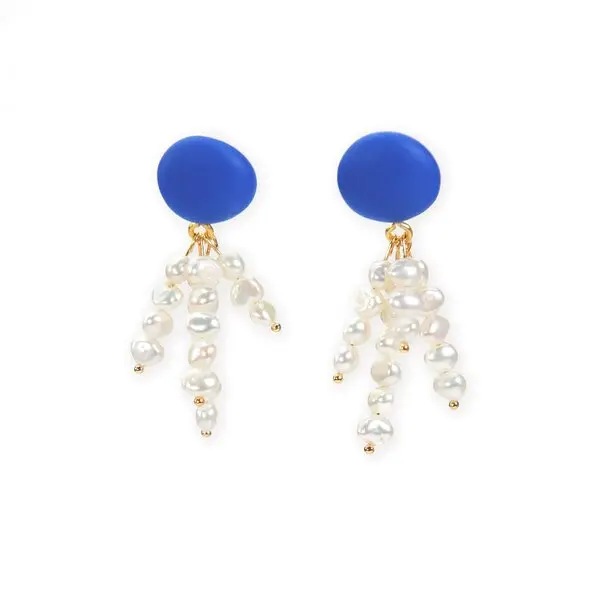 BY CHAVELLI Pearl Tassel Dangly Earrings - Blue