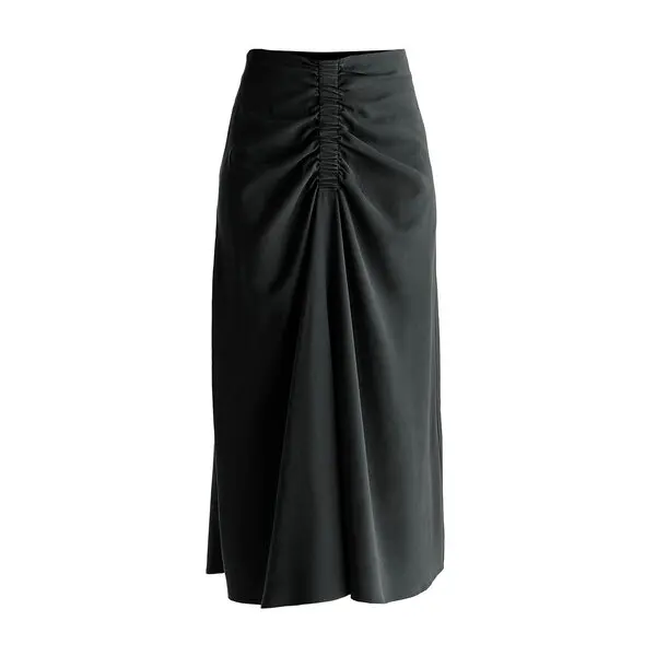PAISIE Ruched Front Midi Skirt - Black