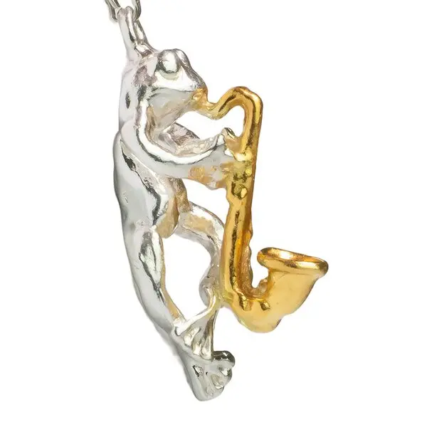 SIMON KEMP JEWELLERS Frog Saxophonist Pendant Eighteen Carat Gold On Solid Sterling - Silver