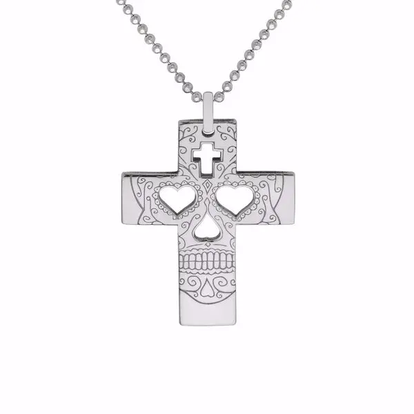 CARTERGORE Small Sugar Skull Cross Pendant Necklace - Silver