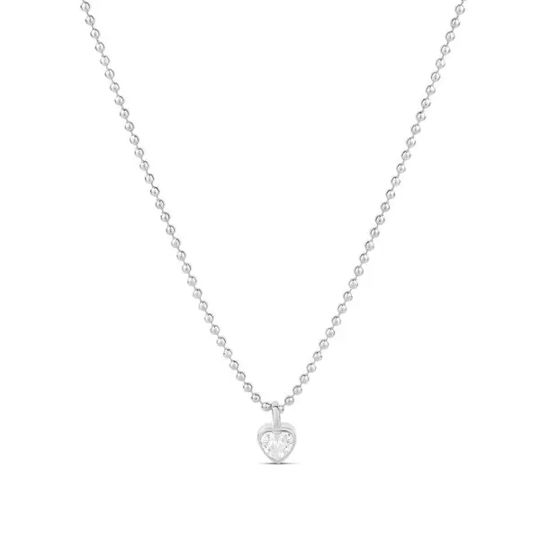 SHYMI Bezel Heart On A Beaded Ball Chain - Silver
