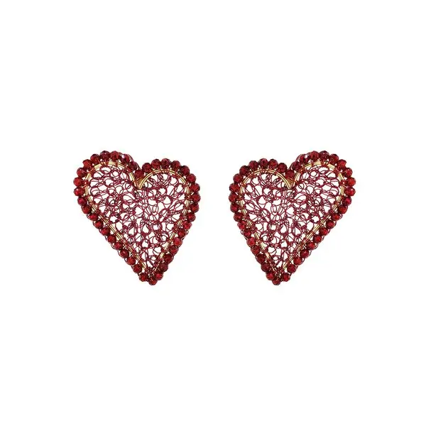 LAVISH BY TRICIA MILANEZE Cherry Amour Mesh Posts Handmade Crochet Earrings - Red