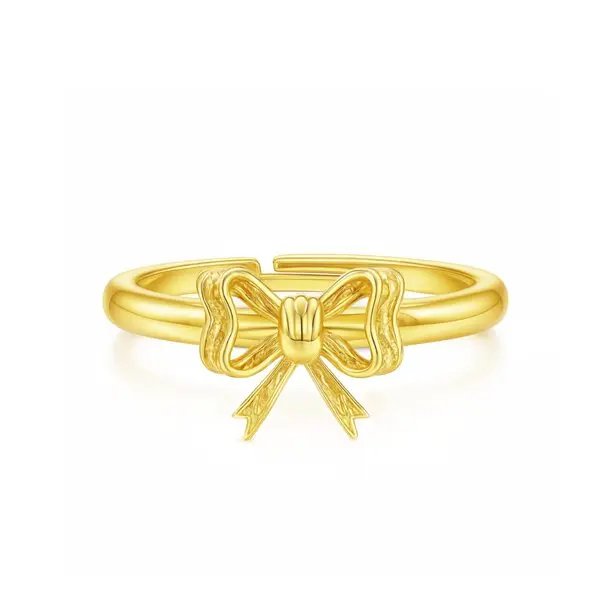 UNALOE Sterling Silver With Plated Bow Ring – Romantic, Elegant, Adjustable Handmade Ring - Gold