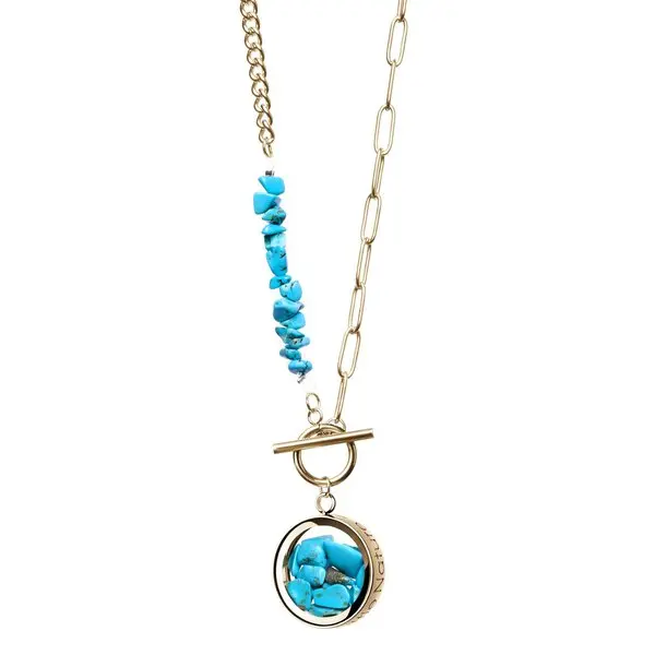 MY LITTLE NATURE Turquoise Necklace With Beaded Gold Plated Chain – Handmade Gemstone Jewelry Birthstone Necklace - Blue
