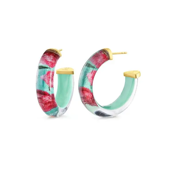 GOLD & HONEY Green / Gold / Yellow Peony Lucite Hoops - Green/gold/yellow