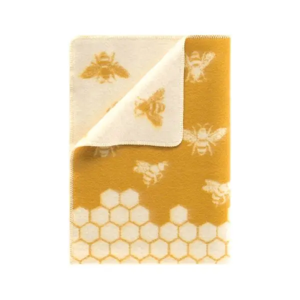 J.J.Textile Orange / White Bee Small Wool Blanket - Orange/white