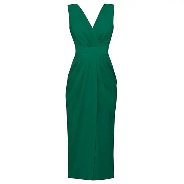 ALINA CERNATESCU Alaya Midi Drapped Cocktail Dress - Green